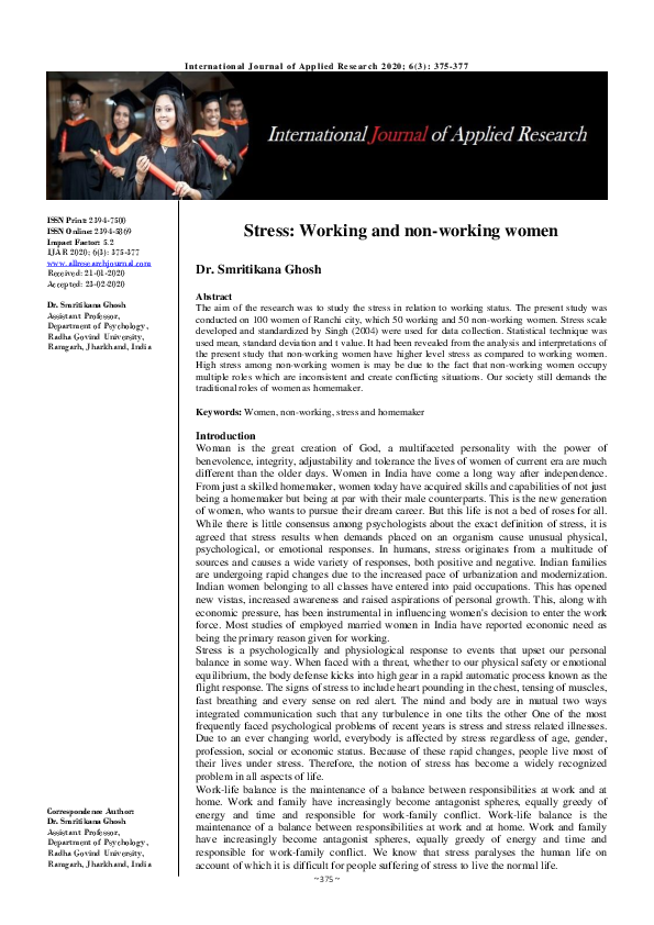 (PDF) Stress: Working and non-working women