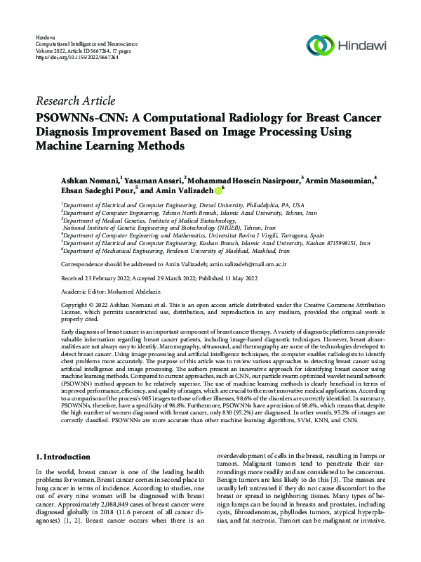 (PDF) PSOWNNs-CNN: A Computational Radiology for Breast Cancer Diagnosis Improvement Based on ...