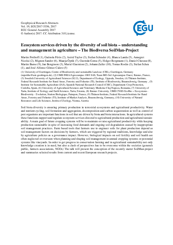 (PDF) Ecosystem services driven by the diversity of soil biota ...