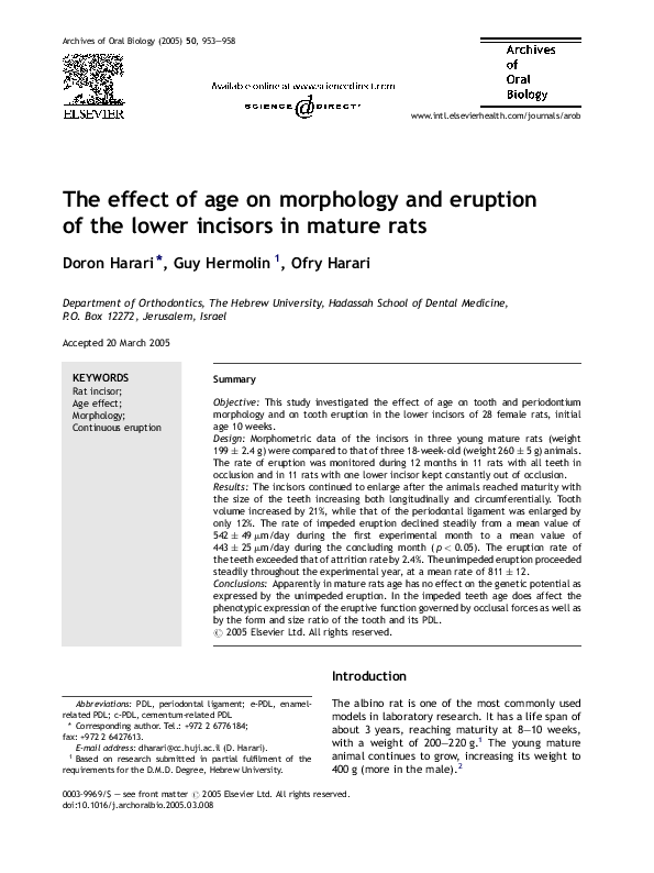 (PDF) The effect of age on morphology and eruption of the lower incisors in mature rats