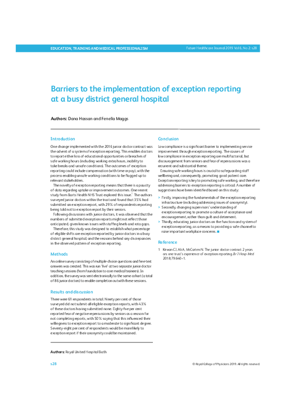 (PDF) Barriers to the implementation of exception reporting at a busy district general hospital