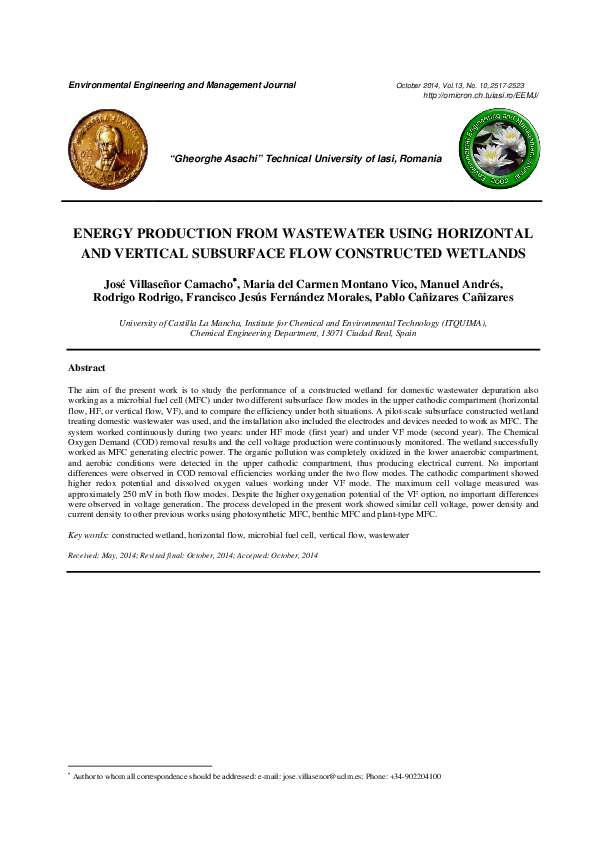 (PDF) Energy Production from Wastewater Using Horizontal and Vertical Subsurface Flow ...