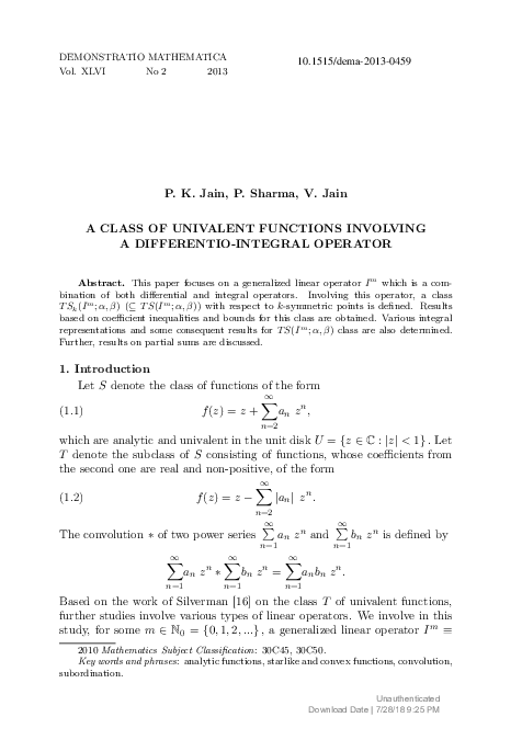 (PDF) A class of univalent functions involving a differentio-integral ...