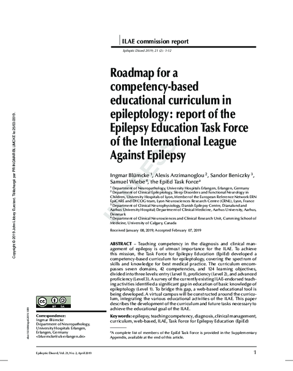 (PDF) Roadmap for a competency-based educational curriculum in epileptology: report of the ...