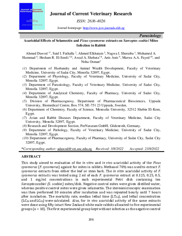 (PDF) Acaricidal Effects of Selamectin and Ficus sycomorus extracts on ...