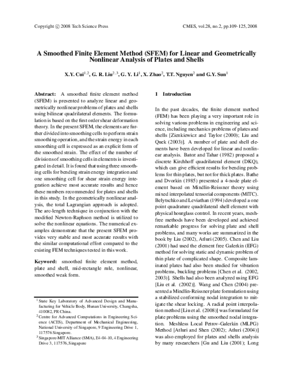 (PDF) A Smoothed Finite Element Method (SFEM) for Linear and Geometrically Nonlinear Analysis of ...