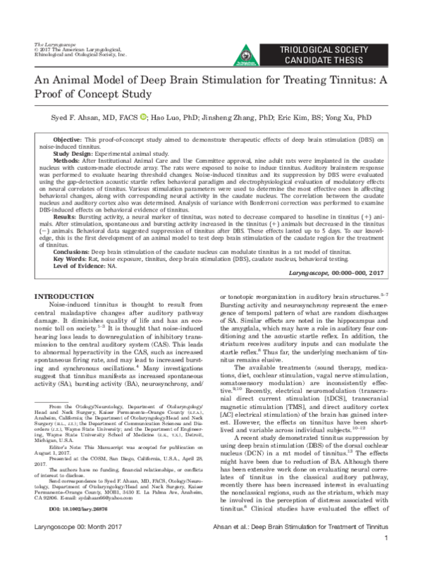 (PDF) An animal model of deep brain stimulation for treating tinnitus ...