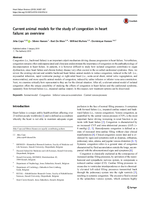 (PDF) Current animal models for the study of congestion in heart ...