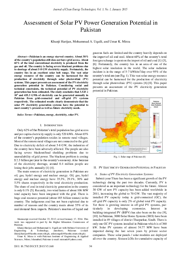 Pdf Assessment Of Solar Pv Power Generation Potential In Pakistan Umar Mirza