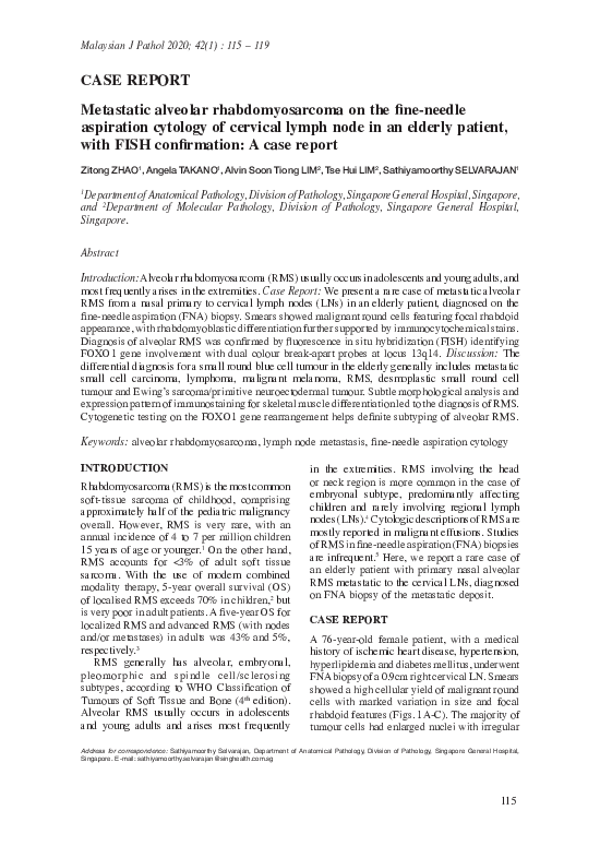(PDF) Metastatic alveolar rhabdomyosarcoma on the fine-needle ...