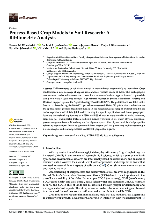 (PDF) Process-Based Crop Models in Soil Research: A Bibliometric Analysis