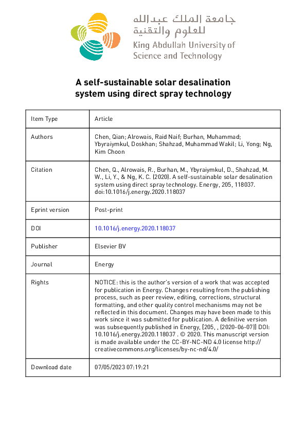(PDF) A self-sustainable solar desalination system using direct spray ...