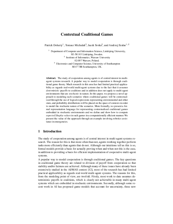 (PDF) Contextual Coalitional Games