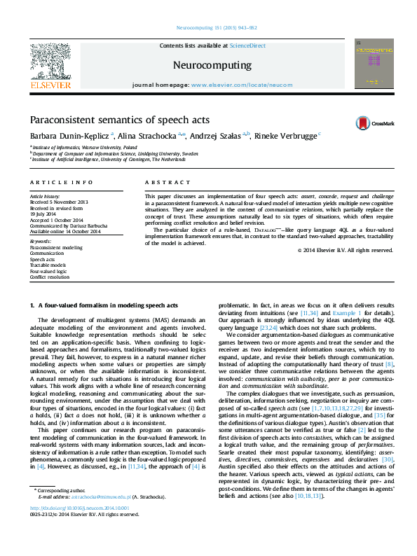 (PDF) Paraconsistent semantics of speech acts