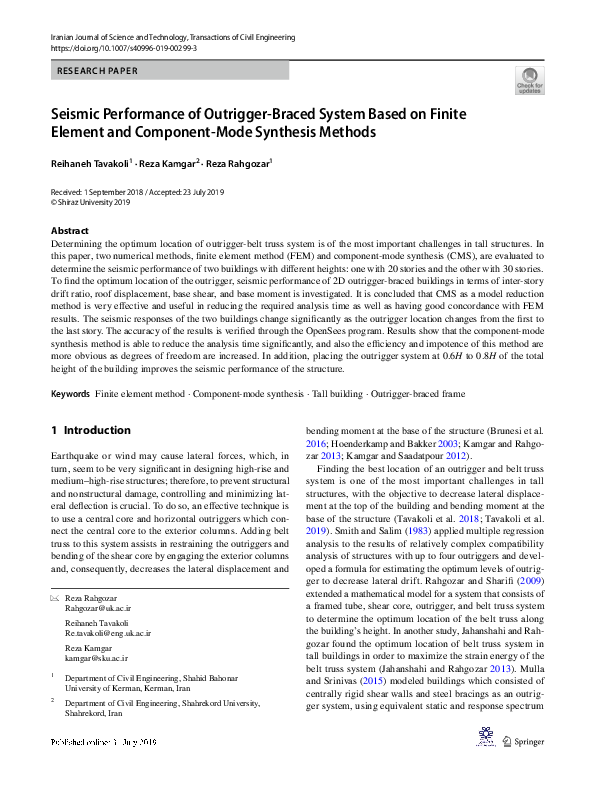(PDF) Seismic Performance of Outrigger-Braced System Based on Finite ...