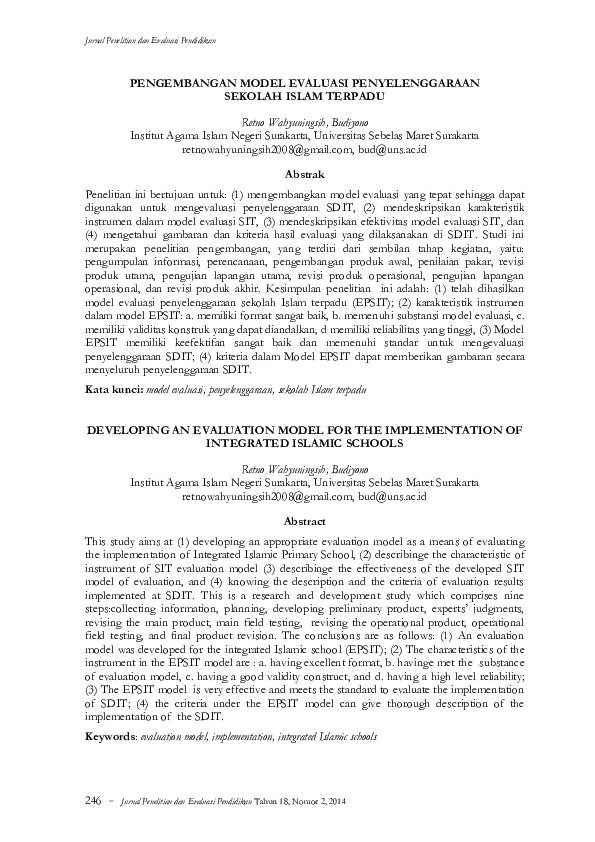 (PDF) Developing an Evaluation Model for the Implementation of Integrated Islamic Schools