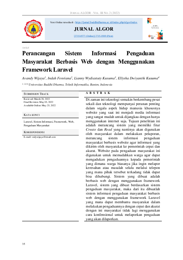 (PDF) Web-Based Public Complaint Information System Design Using the Laravel Framework