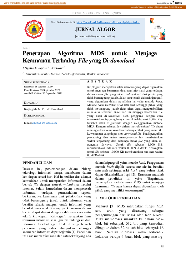 (PDF) Penerapan Algoritma MD5 untuk Menjaga Keamanan Terhadap File yang Di-download