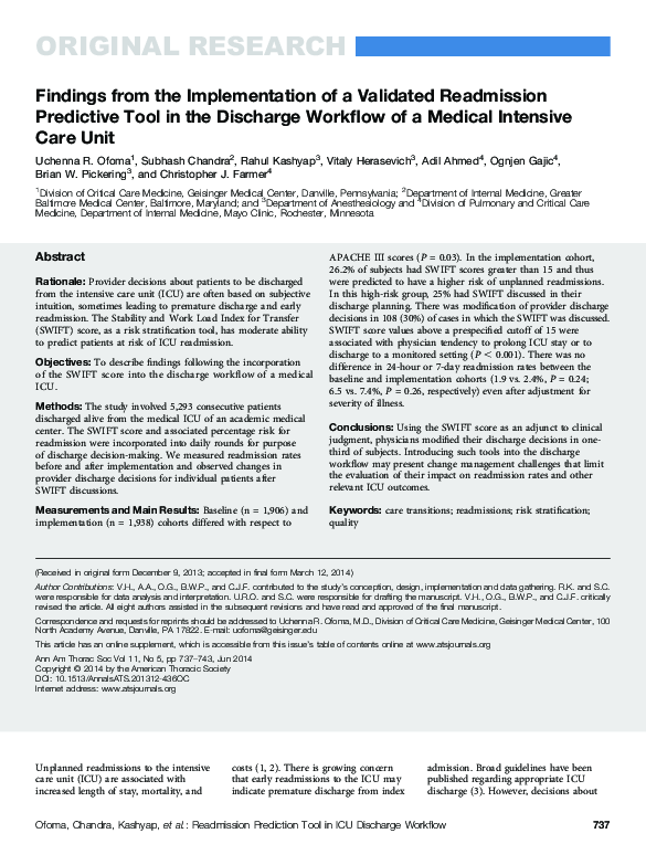 (PDF) Findings from the implementation of a validated readmission ...