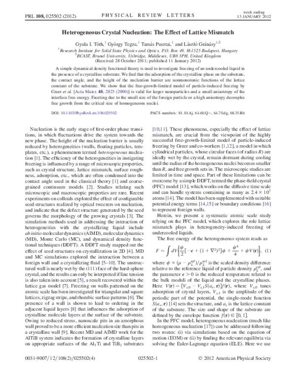 (PDF) Heterogeneous Crystal Nucleation: The Effect of Lattice Mismatch