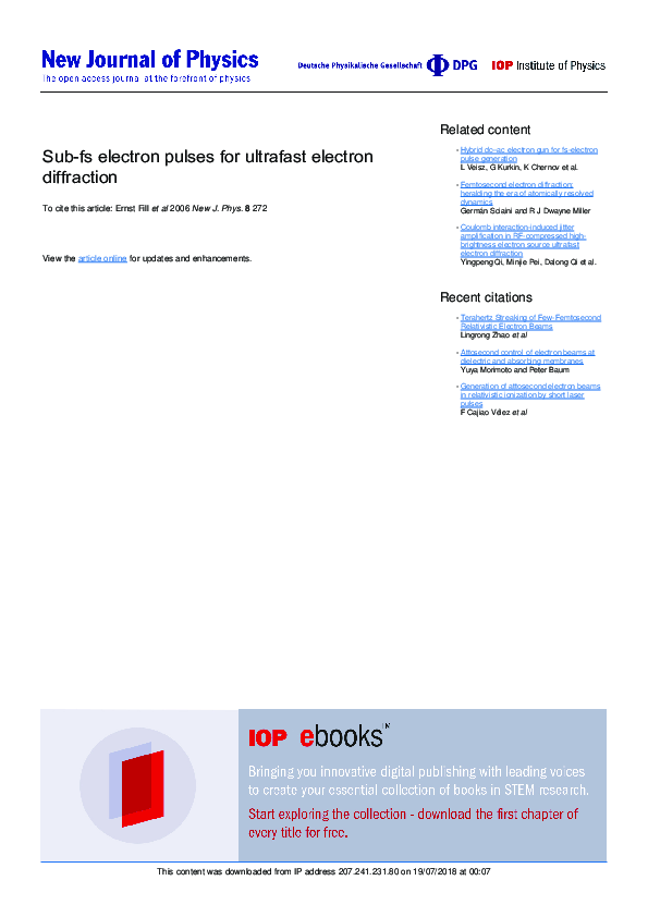 (PDF) Sub-fs electron pulses for ultrafast electron diffraction