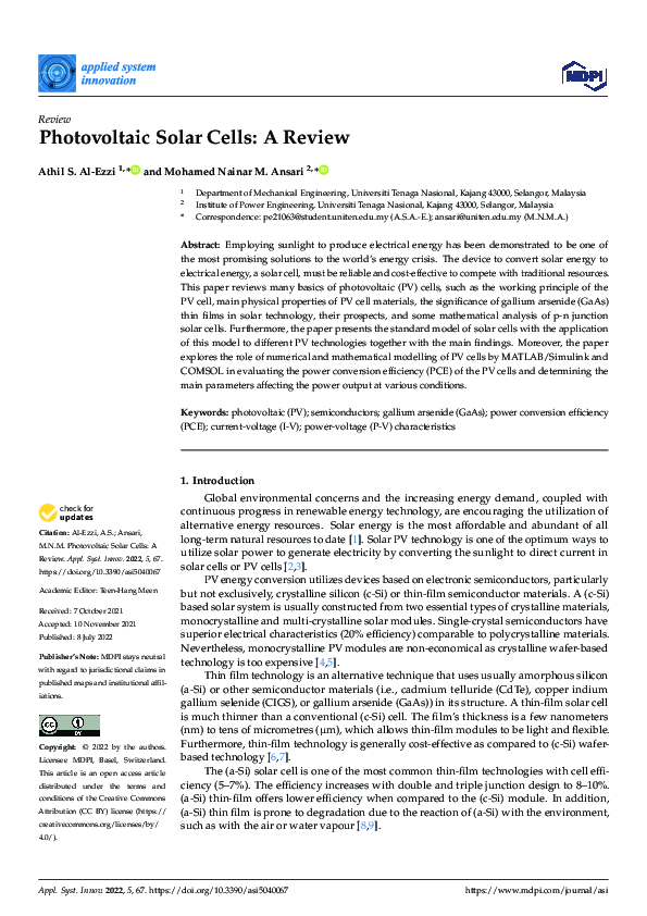 (PDF) Photovoltaic Solar Cells: A Review