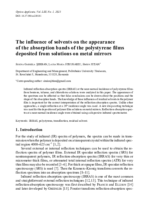 (PDF) The influence of solvents on the appearance of the absorption ...