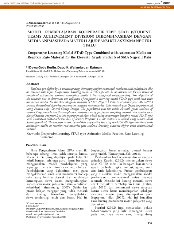 (PDF) Model Pembelajaran Kooperatif Tipe Stad (Student Teams Achievement Division ...