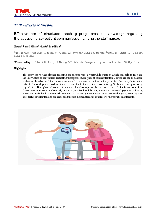 (PDF) Effectiveness of structured teaching programme on knowledge regarding therapeutic nurse ...
