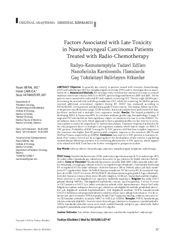 (PDF) Radyo-Kemoterapiyle Tedavi Edilen Nazofarinks Karsinomlu ...