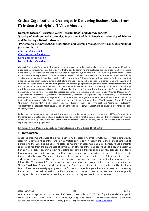 (PDF) Critical Organizational Challenges in Delivering Business Value ...