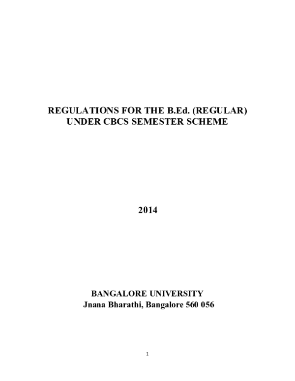 (PDF) REGULATIONS FOR THE B.Ed. (REGULAR) UNDER CBCS SEMESTER SCHEME