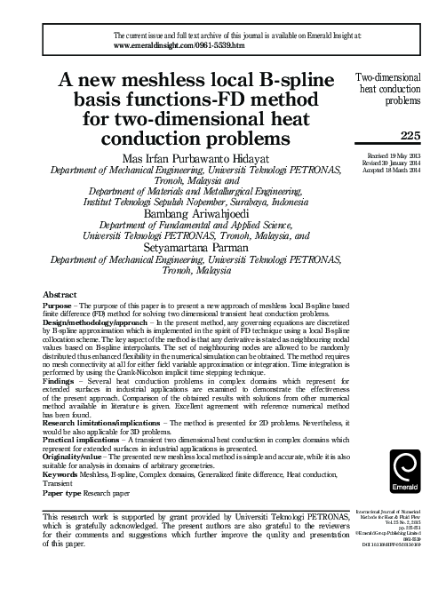 (PDF) A new meshless local B-spline basis functions-FD method for two-dimensional heat ...