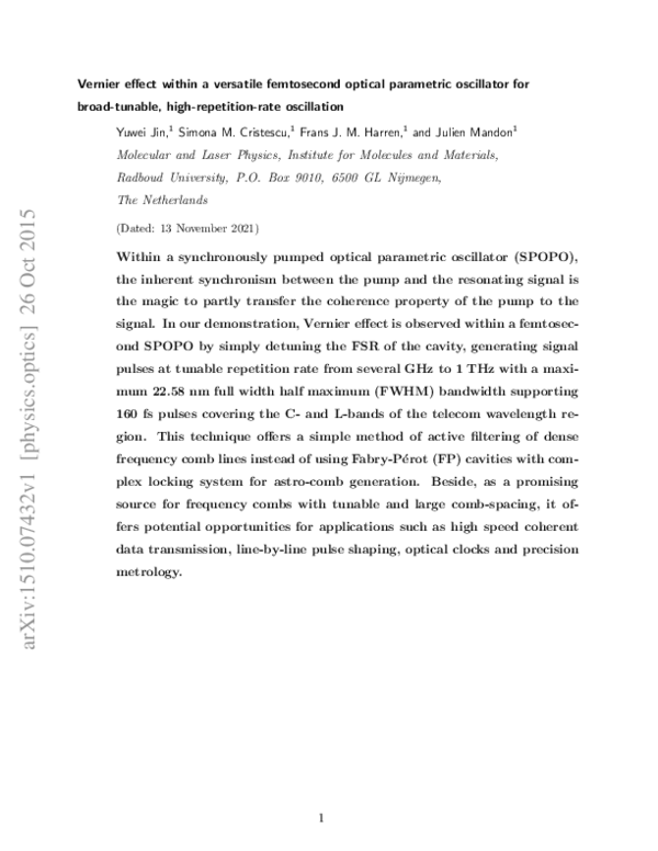(PDF) Vernier effect within a versatile femtosecond optical parametric ...