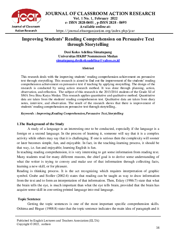 (PDF) Improving Students’ Reading Comprehension on Persuasive Text ...