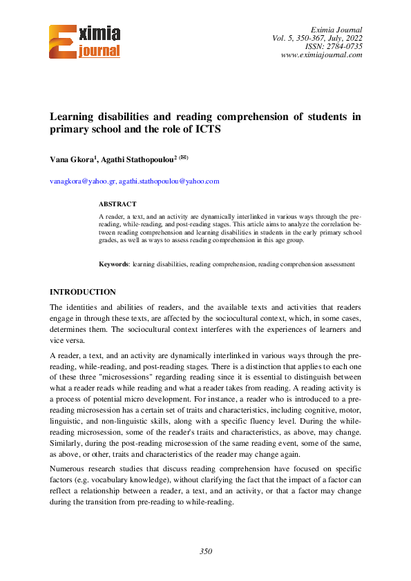 (PDF) Learning disabilities and reading comprehension of students in ...