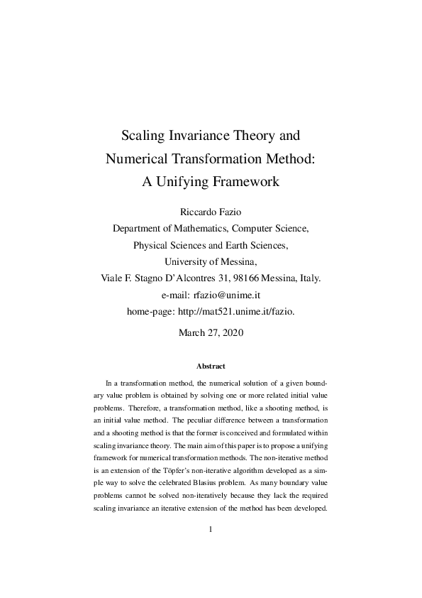 Pdf Scaling Invariance Theory And Numerical Transformation Method A Unifying Framework