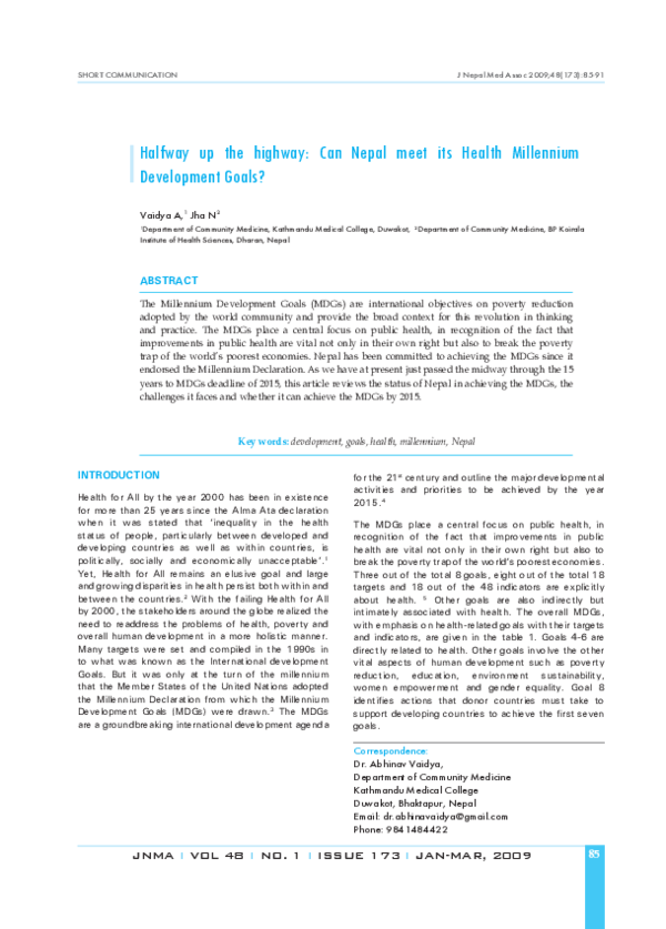 (PDF) Halfway up the highway: Can Nepal meet its Health Millennium ...