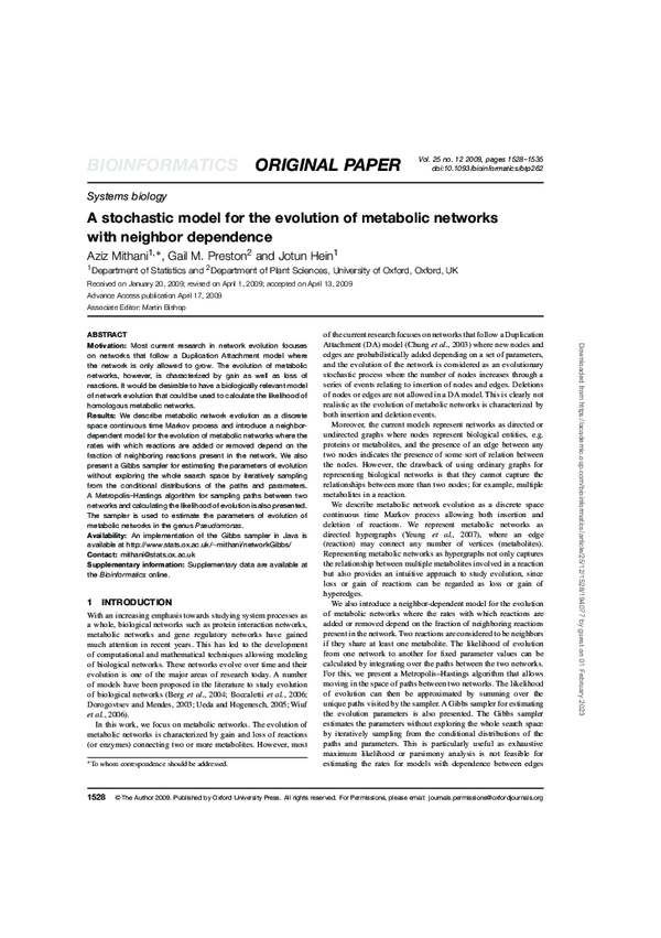 (PDF) A stochastic model for the evolution of metabolic networks with ...