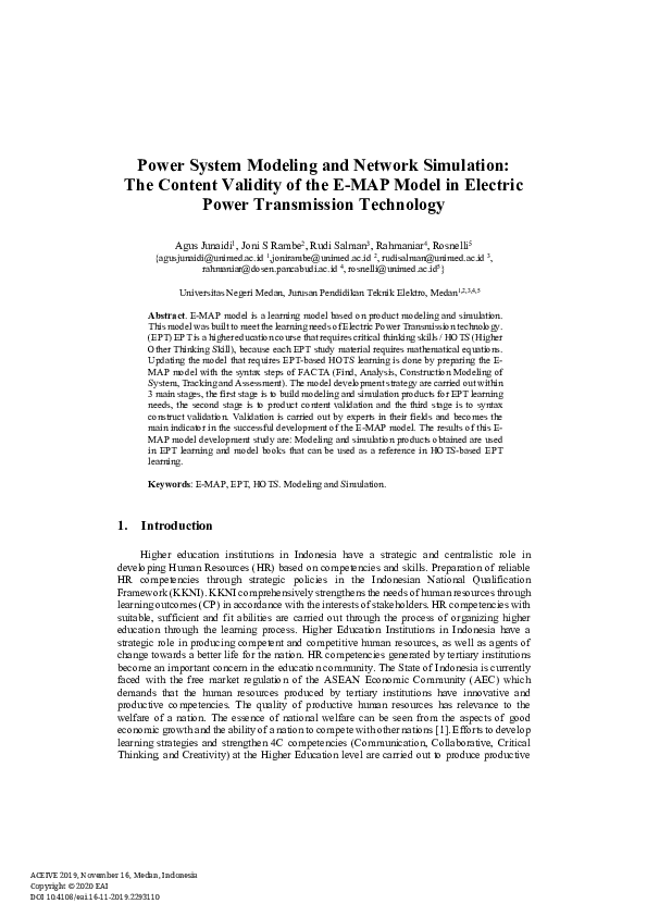 (PDF) Power System Modeling and Network Simulation: The Content Validity of the E-MAP Model in ...