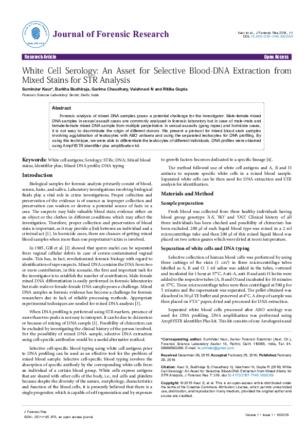 (PDF) White Cell Serology: An Asset for Selective Blood-DNA Extraction ...