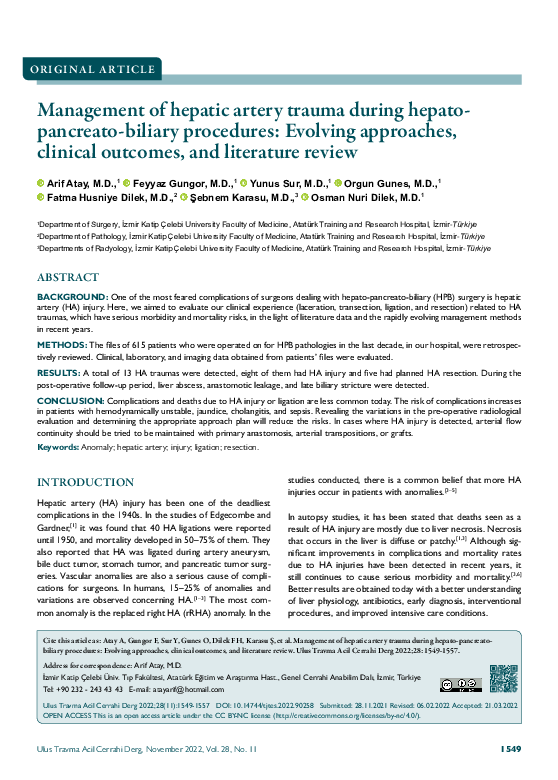 (PDF) Management of hepatic artery trauma during hepato-pancreato-biliary procedures: Evolving ...
