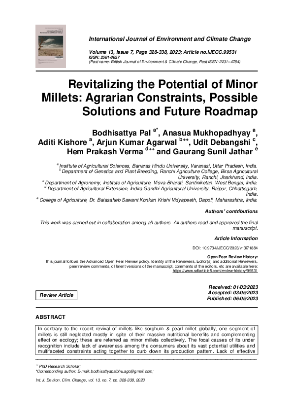 (PDF) Revitalizing the Potential of Minor Millets: Agrarian Constraints ...
