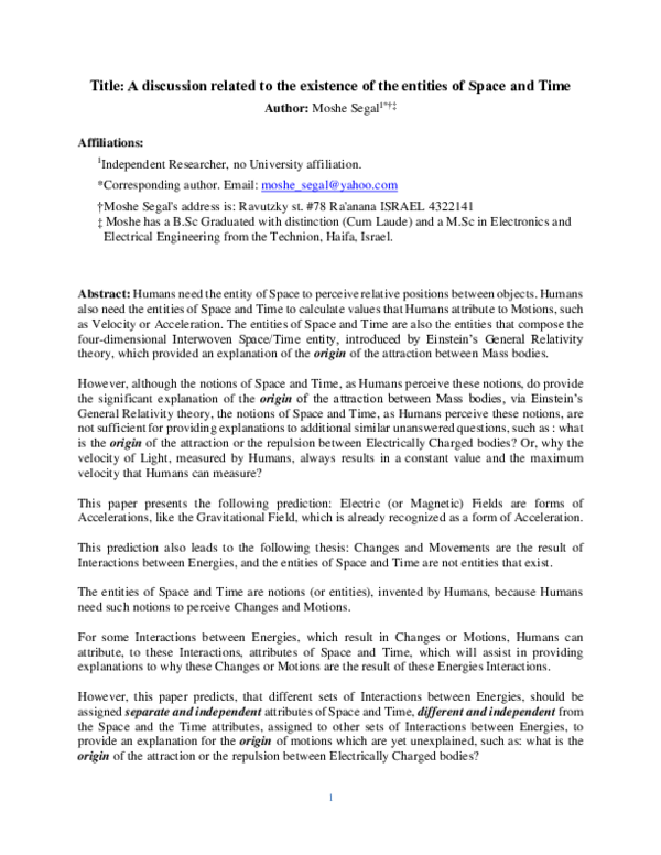 (PDF) A Discussion Related To The Existence of The Entities of Space ...
