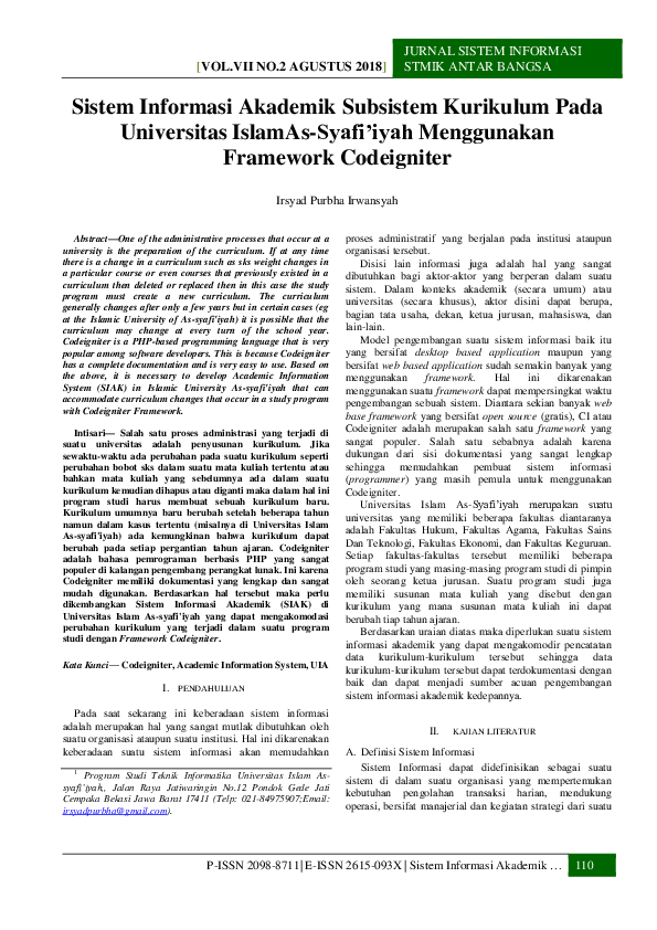 (PDF) Sistem Informasi Akademik Subsistem Kurikulum Pada Universitas Islam As-Syafi'iyah ...