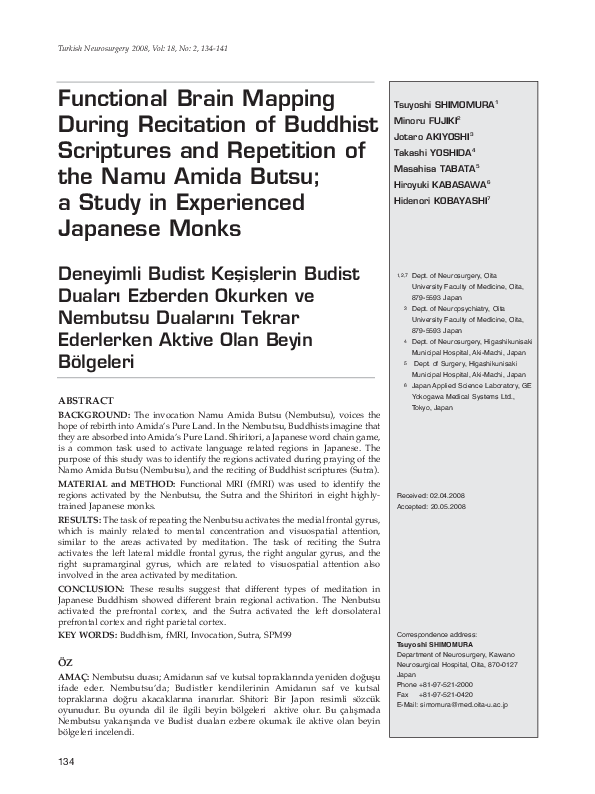 (PDF) Functional brain mapping during recitation of Buddhist scriptures and repetition of the ...
