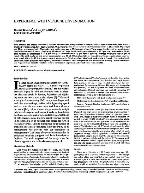 (PDF) Experience with Viperine Envenomation