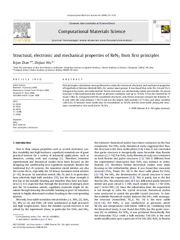 Pdf Properties Of Hypothetical Rhenium Dinitride