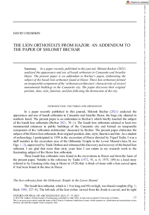 (PDF) The Lion Orthostats from Hazor: An Addendum to the Paper of ...