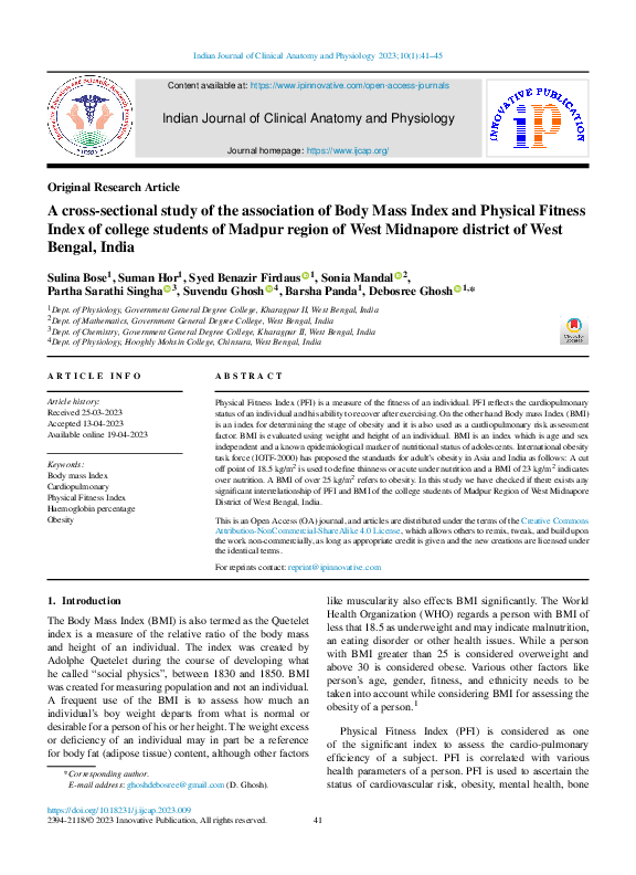 (PDF) A cross-sectional study of the association of Body Mass Index and Physical Fitness Index ...